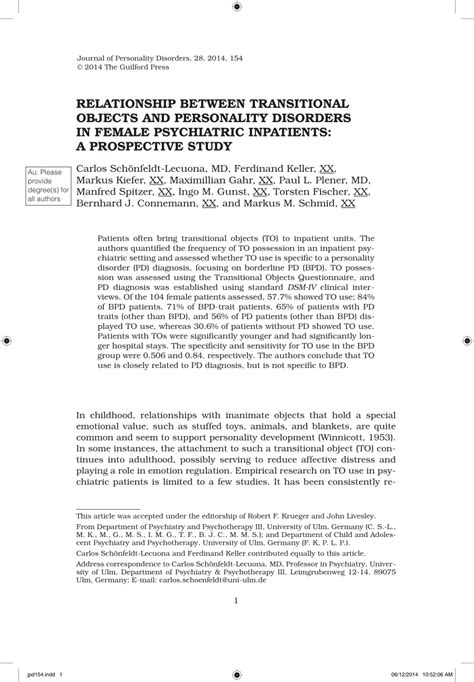 Pdf Relationship Between Transitional Objects And Personality