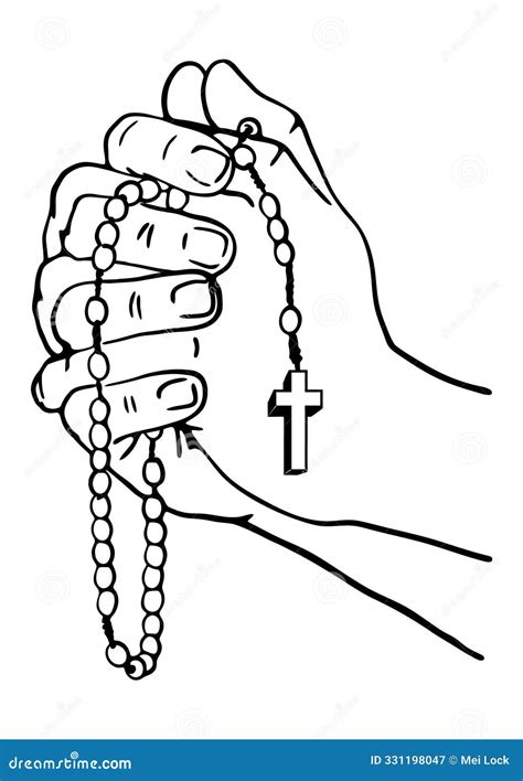 Praying Hands Clasping A Rosary With Cross Pendant White And Black