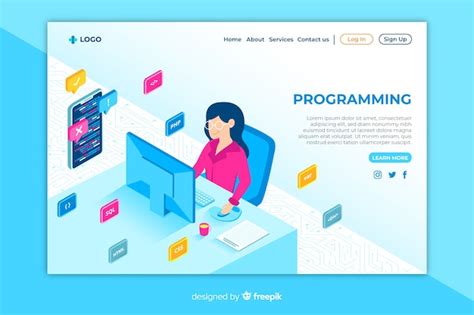 free vector isometric programming landing page template