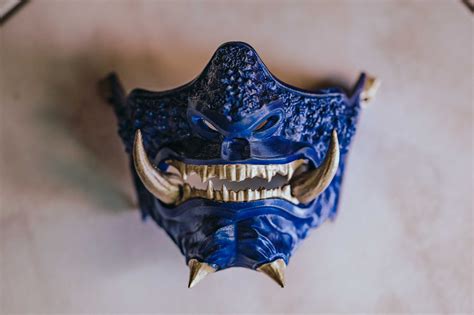 Oni Half Mask Japanese Wearable Samurai Style Cosplay Etsy