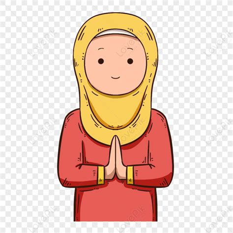 만화 수채화 일러스트 모슬린 라마단 노란색 Headscarf 소녀이슬람교장식 Png 일러스트 무료 다운로드 Lovepik