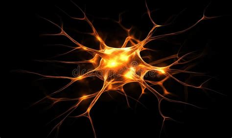 Neural Network Cell Structure Illuminated With Fiery Orange Glow