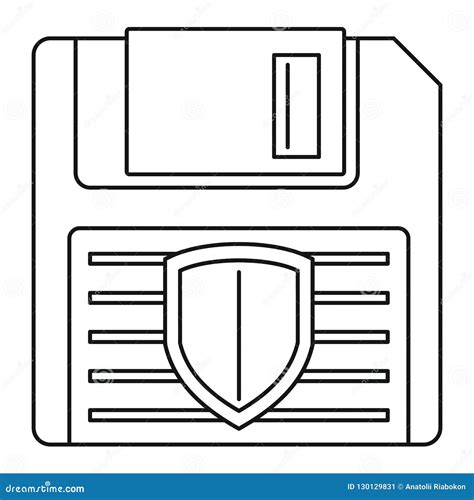Floppy Disk Protected Icon Outline Style Stock Vector Illustration