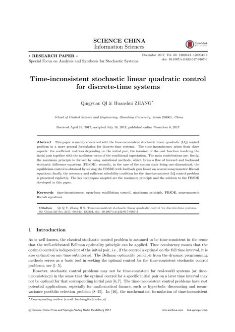 pdf time inconsistent stochastic linear quadratic control for discrete time systems
