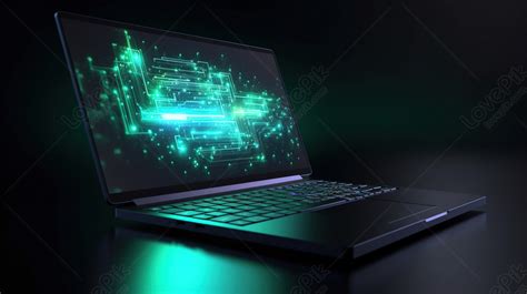 빛나는 회로 기판 위에 떠 있는 3d 렌더링 노트북 모형 감시 장치 배경 노트북 컴퓨터 배경 떠 배경 이미지 Hd 감시
