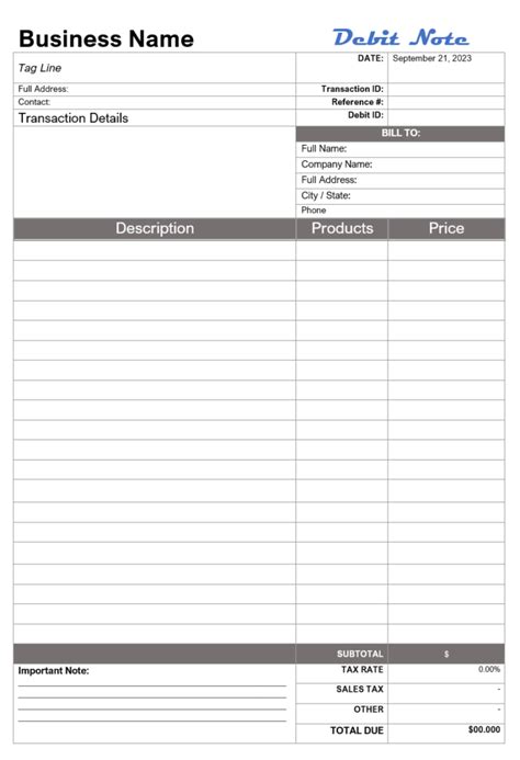 Simple Debit Note Template Free Word Templates