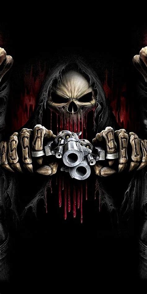 Обои на рабочий стол Скелет Тьма Пистолет Образ Смерти 852614 для ПК