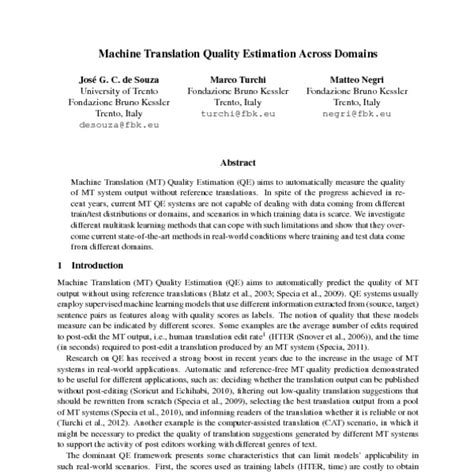 Machine Translation Quality Estimation Across Domains Acl Anthology