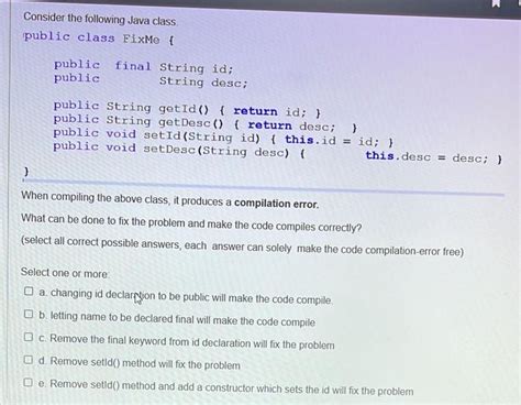 solved public class fixme { public final string id public