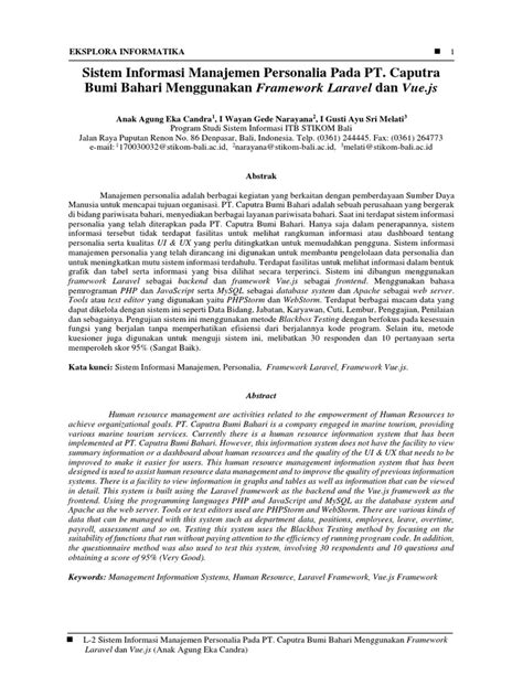 Sistem Informasi Manajemen Personalia Pada Pt Caputra Bumi Bahari Menggunakan Framework Laravel