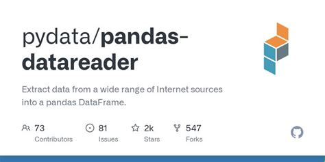 Github Pydatapandas Datareader Extract Data From A Wide Range Of Internet Sources Into A
