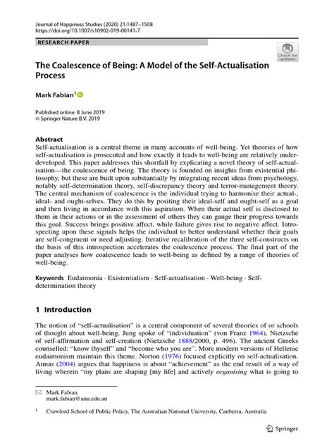 The Coalescence Of Being A Model Of The Self‑actualisation Process Pdf Existentialism