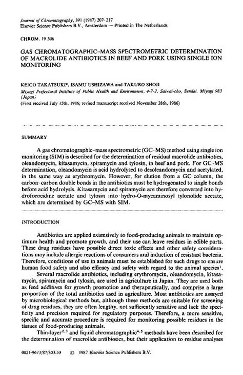 Pdf Gas Chromatographic Mass Spectrometric Determination Of Macrolide