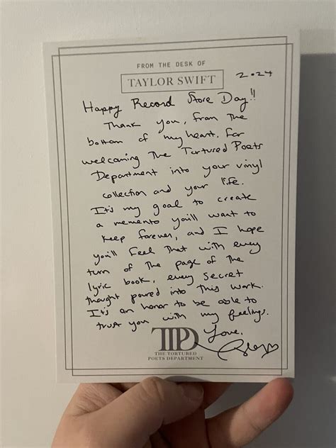 Taylor Swift Ttpd Record Store Day 2024 Note Grelly Usa