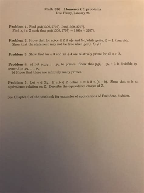 Solved Math 330 Homework 1 Problems Due Friday January 26