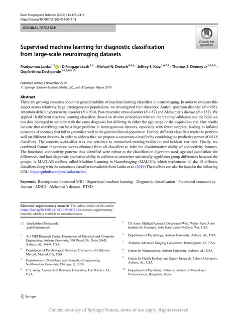 Supervised Machine Learning For Diagnostic Classification From Large