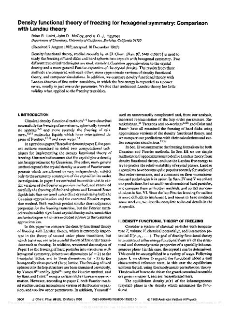 Pdf Density Functional Theory Of Freezing For Hexagonal Symmetry