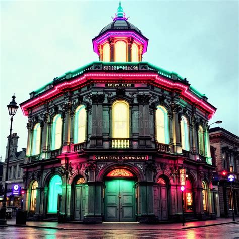 Vintage Octagonal Architecture Illuminated By Glowing Neon Lights