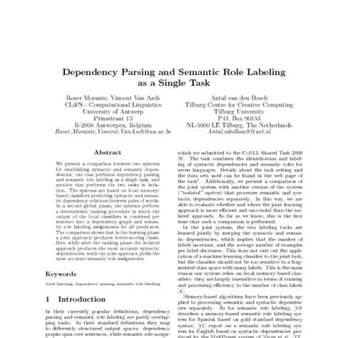Dependency Parsing And Semantic Role Labeling As A Single Task Acl Anthology