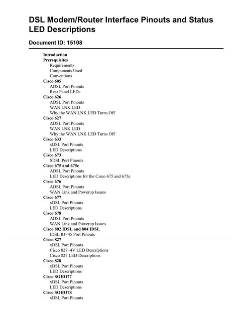 Cisco DSL Modem Router Interface Pinouts And Status LED
