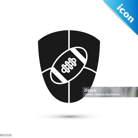 검은 미국 축구 공과 흰색 배경에 고립 방패 아이콘 럭비 볼 아이콘입니다 팀 스포츠 게임 기호입니다 벡터 일러스트레이션 대학교에 대한 스톡 벡터 아트 및 기타 이미지