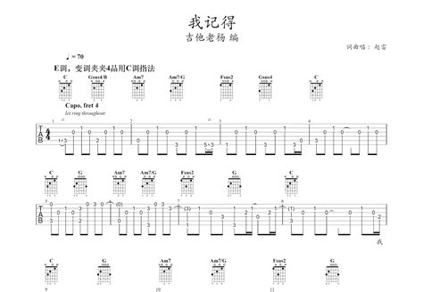 我记得吉他谱赵雷c调指弹 吉他世界
