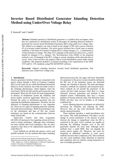 Pdf Inverter Based Distributed Generator Islanding Detection Method