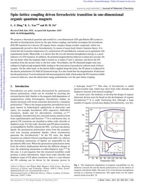 Pdf Spinlattice Coupling Driven Ferroelectric Transition In One