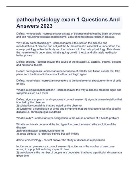 Pathophysiology Exam 1 Questions And Answers 2023 Pathophysiology