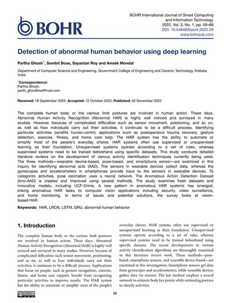Detection Of Abnormal Human Behavior Using Deep Learning Pdf
