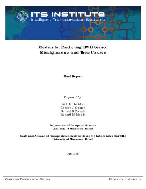 Pdf Models For Predicting Rwis Sensor Misalignments And Their Causes