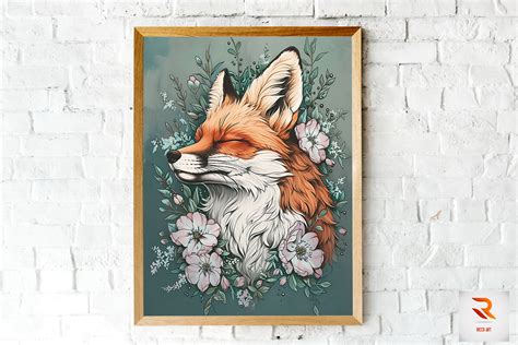 Amazing Red Fox With Flowers Wall Art Graphic By Ricco Art · Creative