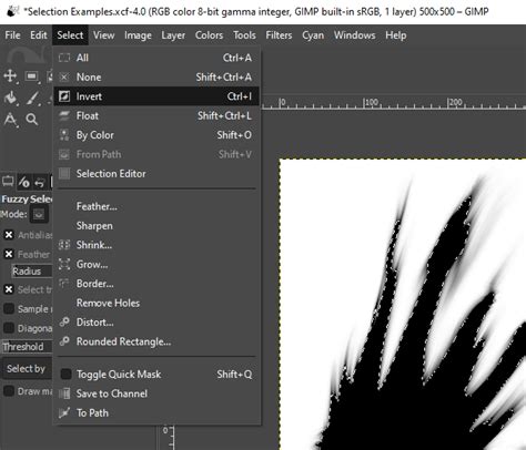 How To Invert Selection In GIMP Keyboard Shortcuts