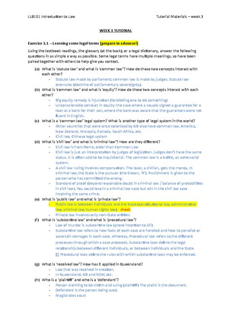 Llb101 Week 3 Tutorial Week 3 Llb101 Introduction To Law Tutorial