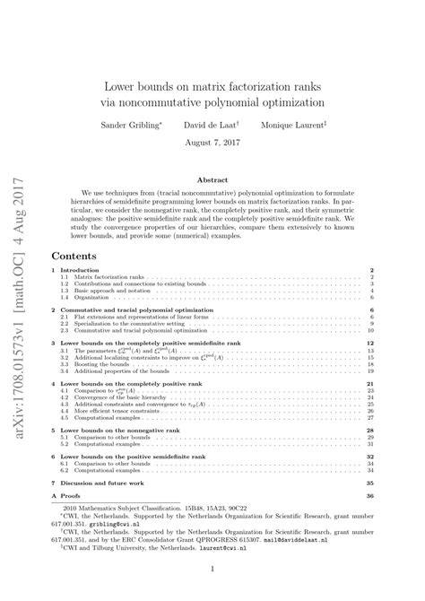 Pdf Lower Bounds On Matrix Factorization Ranks Via Noncommutative Polynomial Optimization