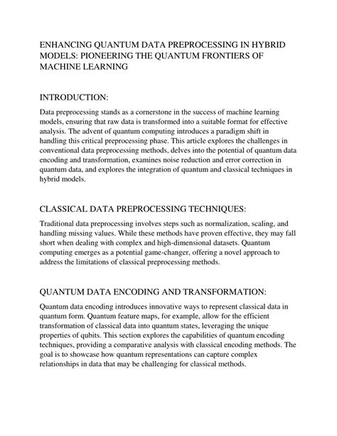 Pdf Enhancing Quantum Data Preprocessing In Hybrid Models Pioneering The Quantum Frontiers Of