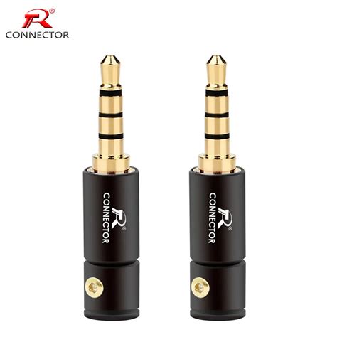 2 Pcs 골드 도금 잭 35mm 오디오 플러그 4 극 이어폰 커넥터 알루미늄 쉘 및 나사 잠금 용접 무료커넥터 Aliexpress