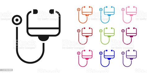 흰색 배경에 격리 된 검은 청진기 의료 기기 아이콘 다채로운 아이콘을 설정합니다 벡터 간호사에 대한 스톡 벡터 아트 및 기타 이미지 간호사 개념 건강 검진 Istock
