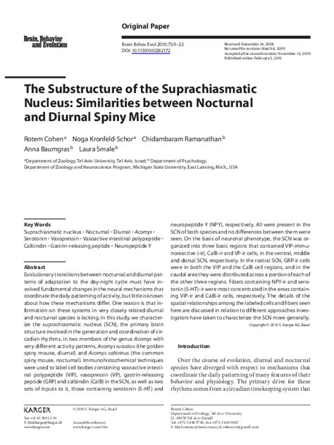 Pdf The Substructure Of The Suprachiasmatic Nucleus Similarities Between Nocturnal And