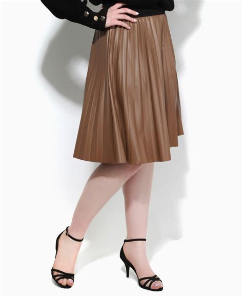 Skirt Knee Length Pleated Faux Leather Skirt Krisp