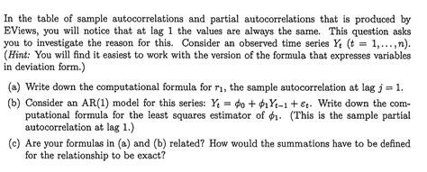 Solved In The Table Of Sample Autocorrelations And Partial