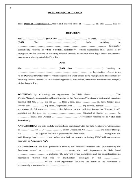 Rectification Deed Template Pdf Deed Justice