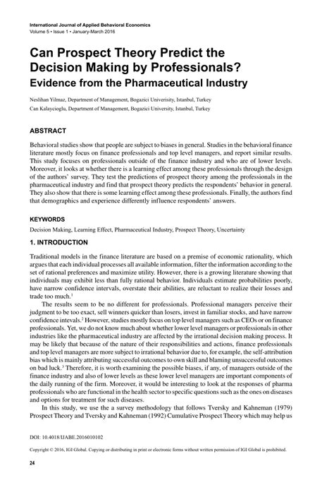Pdf Can Prospect Theory Predict The Decision Making By Professionals