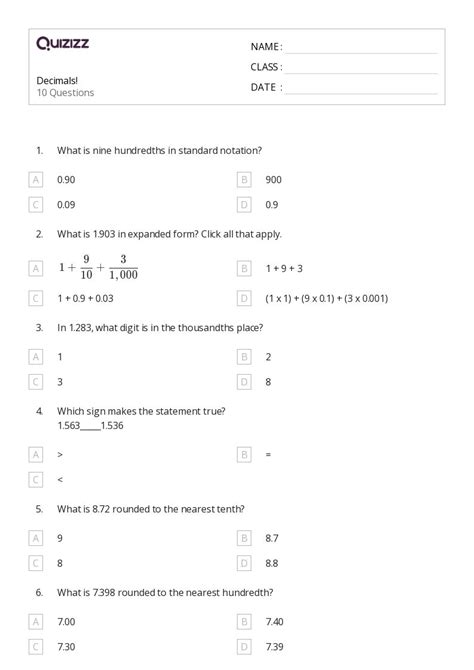 50 Decimals Worksheets For 5th Class On Quizizz Free And Printable