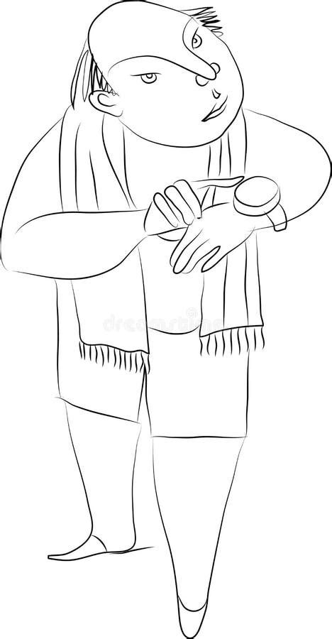 Vector Drawing Man With A Clock Stock Vector Illustration Of Coloring Drawing