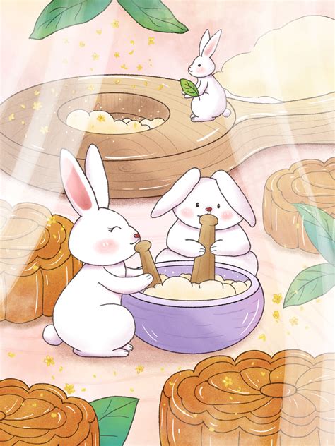 玉兔卡通插画psd素材 爱图网