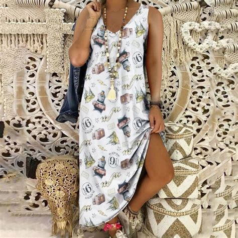 Zkccnuk Plus Size White Dress Women Casual Plus Size Print V Neck