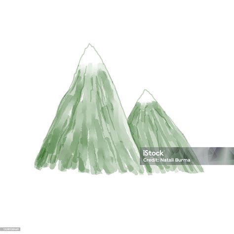 흰색 배경에 산 자연 경관 배경 수채화 초대장 엽서 배너 포스터 인쇄용 설계 휴일 그림 디자인 요소 겨울에 대한 스톡 벡터 아트