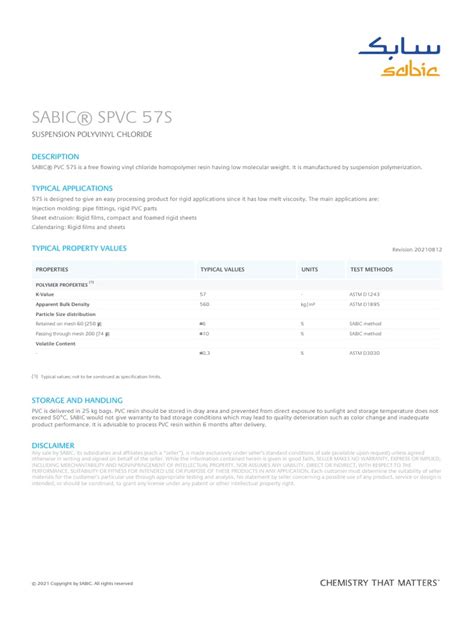 Sabic® Spvc 57s Global Technical Data Sheet 2 Pdf Polyvinyl Chloride Materials