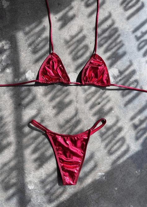 Metallic 2 Piece Bikini Red Mabelloveco